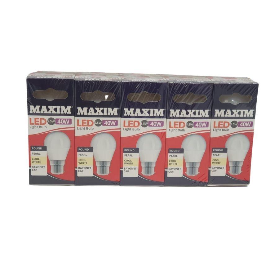 Maxim 5.5W=40W Led Round BC Pearl Cool White Pack size: 10 x 1 Product ...
